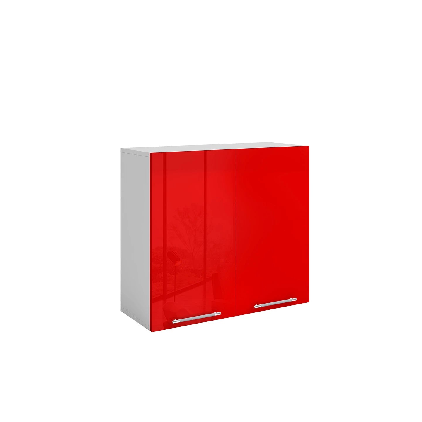 Meuble de cuisine haut rouge laqué 2 portes 3 étagères L 80 x H 72 cm ...